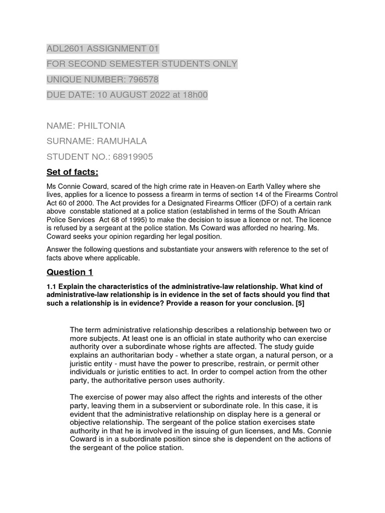 Adl2601 Assignment 01 | PDF