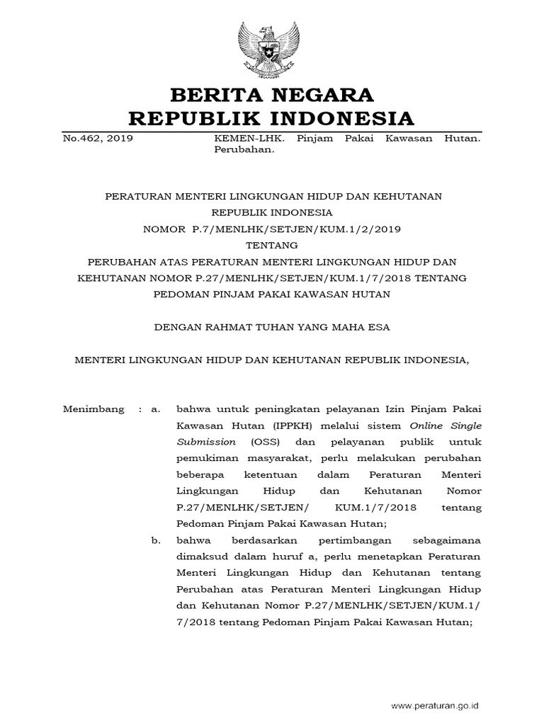 Peraturan Menteri LHK Nomor 7 Tahun 2019 | PDF