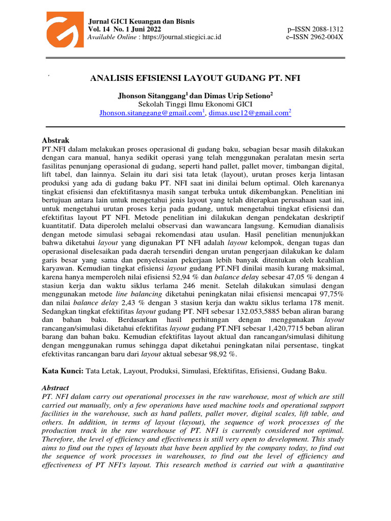 Analisis Efisiensi Layout Gudang Pt. Nfi: Jhonson Sitanggang Dan Dimas Urip Setiono | PDF