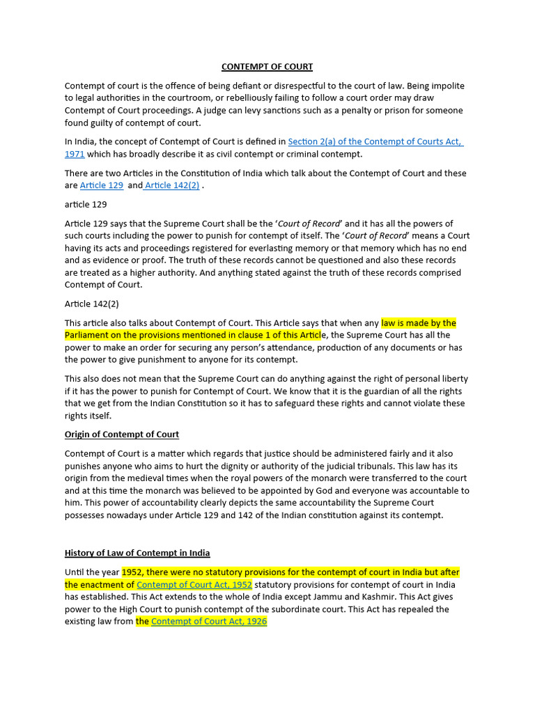 Contempt of Court | PDF | Contempt Of Court | Separation Of Powers