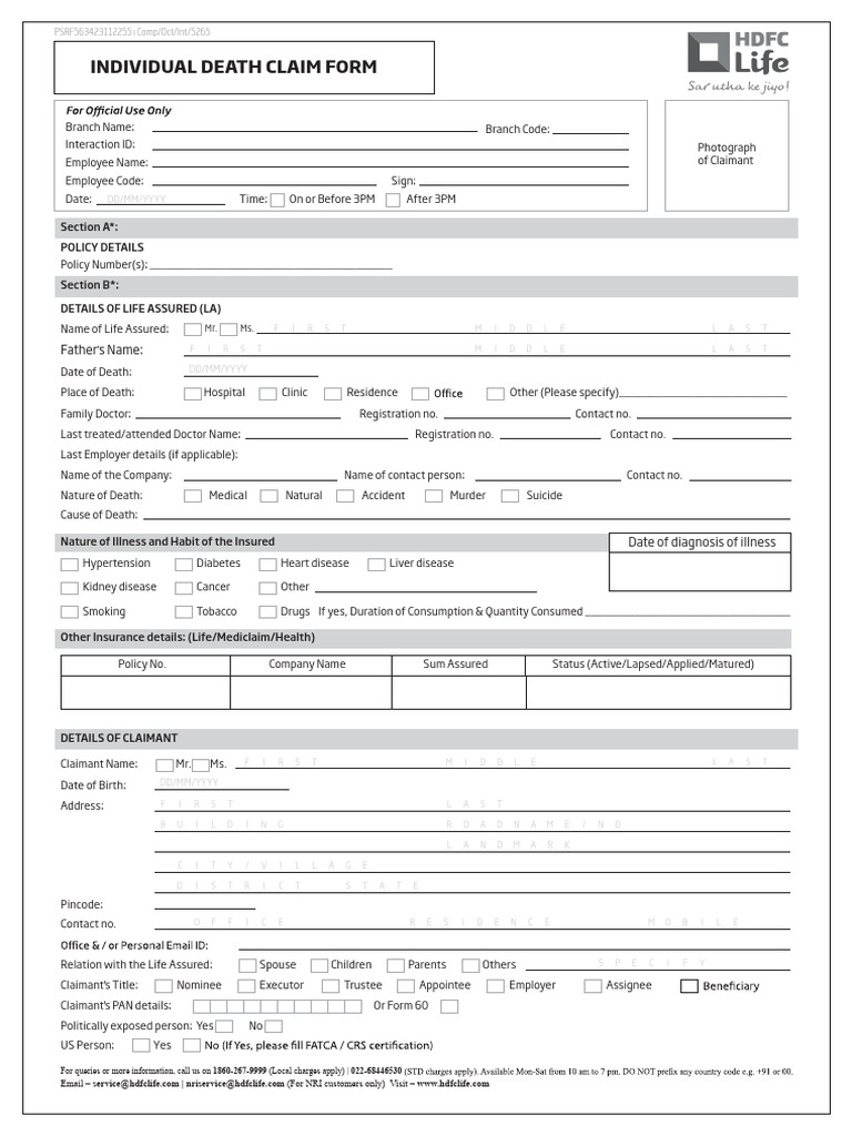 Death Claim Form | PDF