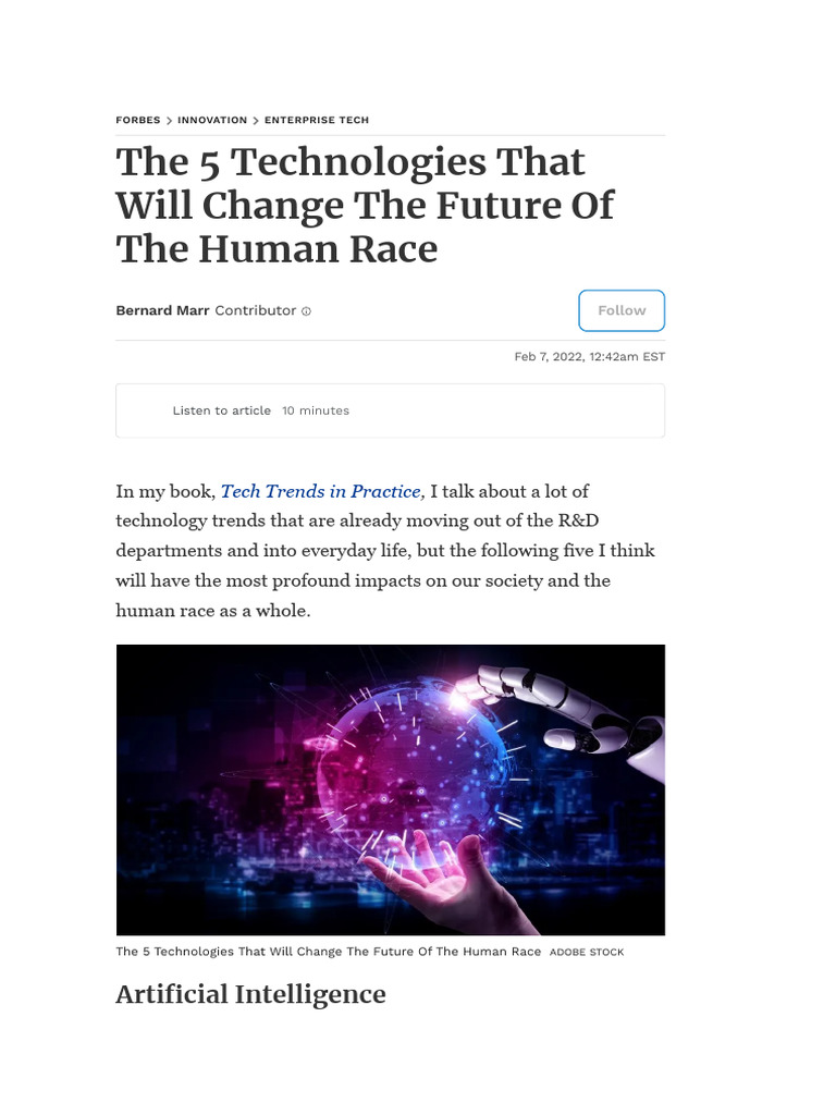 The 5 Technologies That Will Change The Future of The Human Race | PDF ...