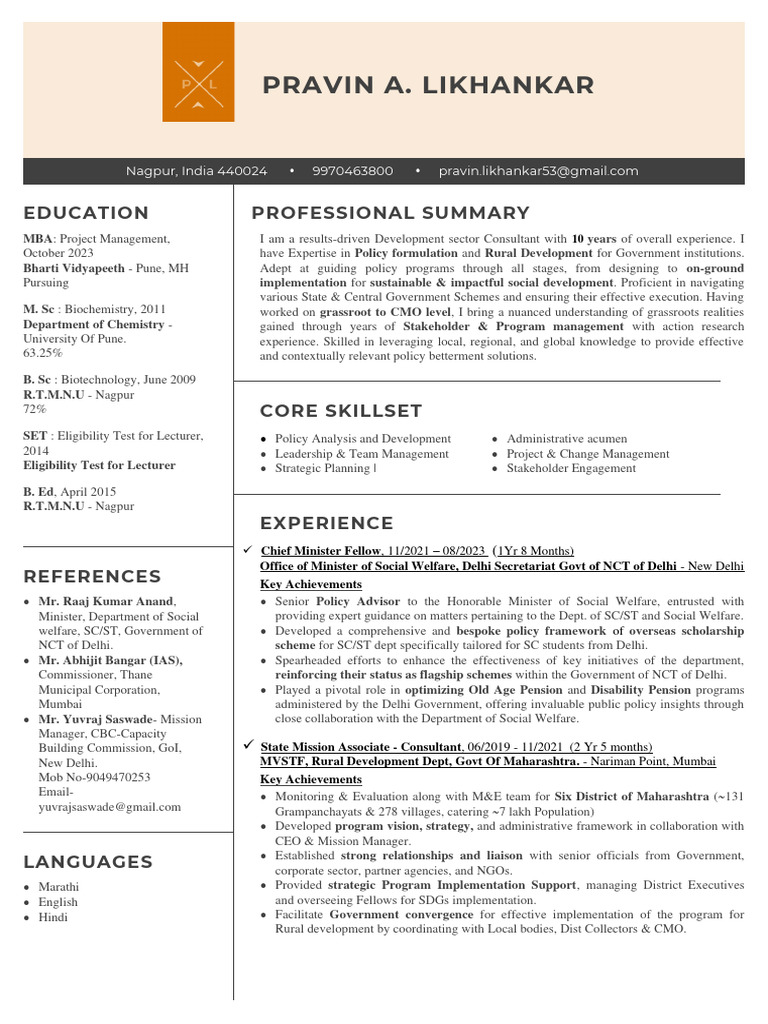 PravinArvind Likhankar CV | PDF | Career & Growth | Business