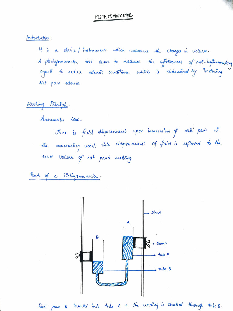 Plethysmometer Function and Diagram | PDF