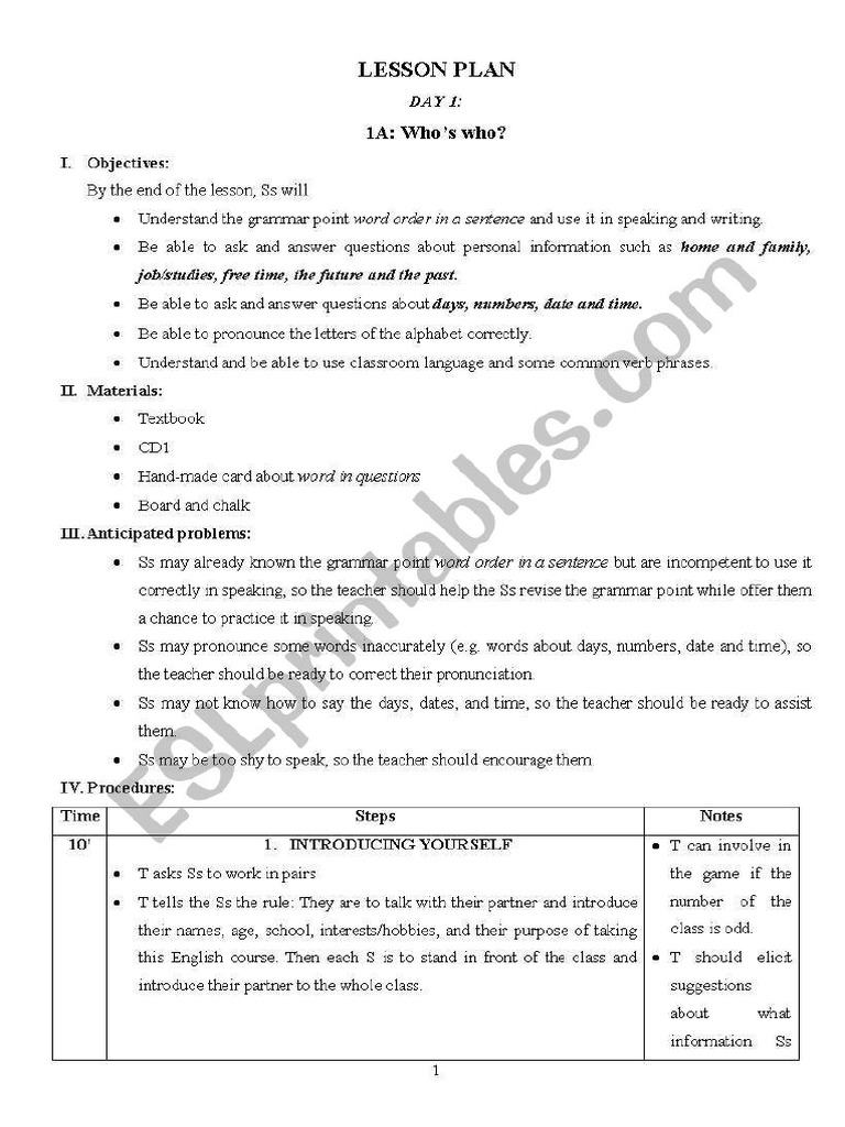 1-Lesson Plan For New English File Pre Intermediate | PDF