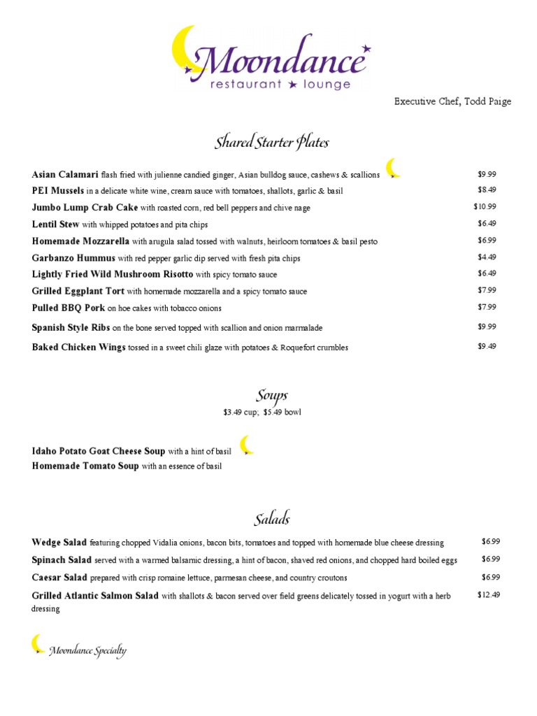 Moondance Nightly Menu | Download Free PDF | Salad | Cuisine
