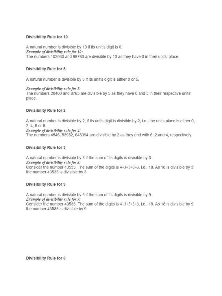 Divisibility Rule For 10 | PDF | Number Theory | Algebra