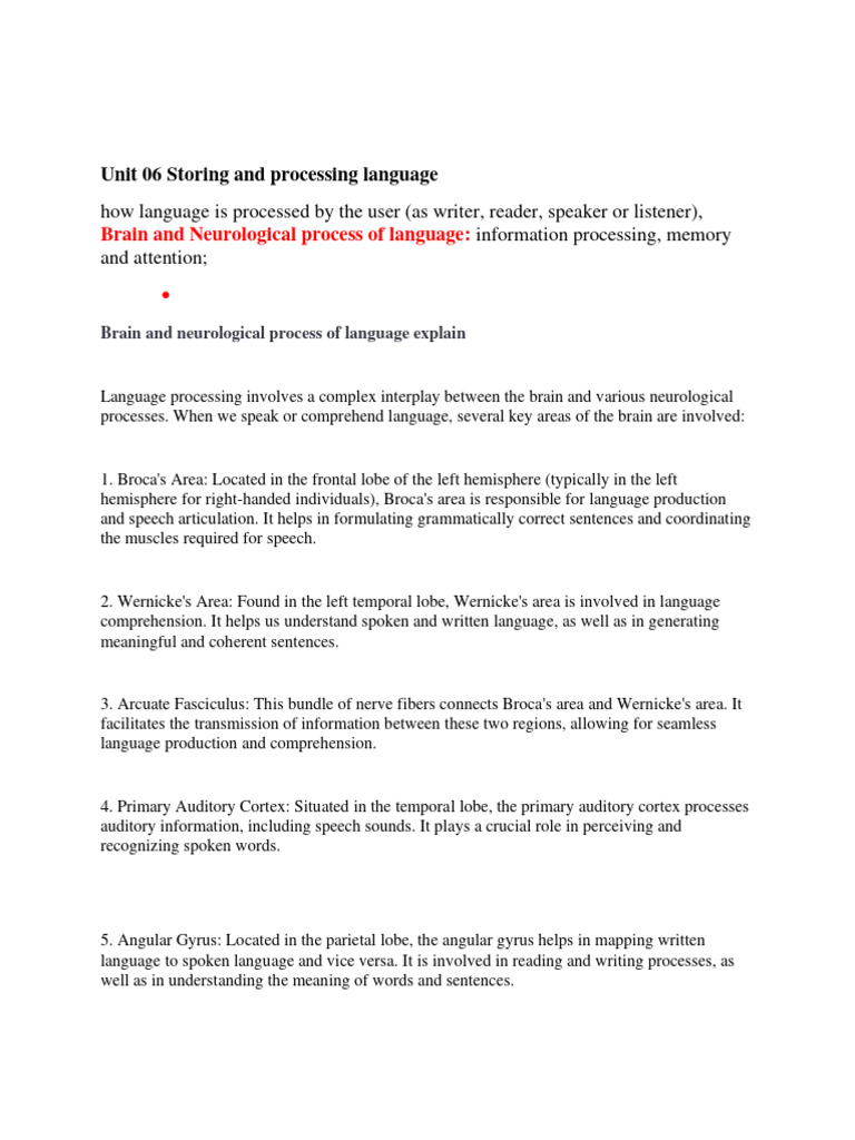 Brain and Neurological Process of Language Explain | PDF | Speech ...
