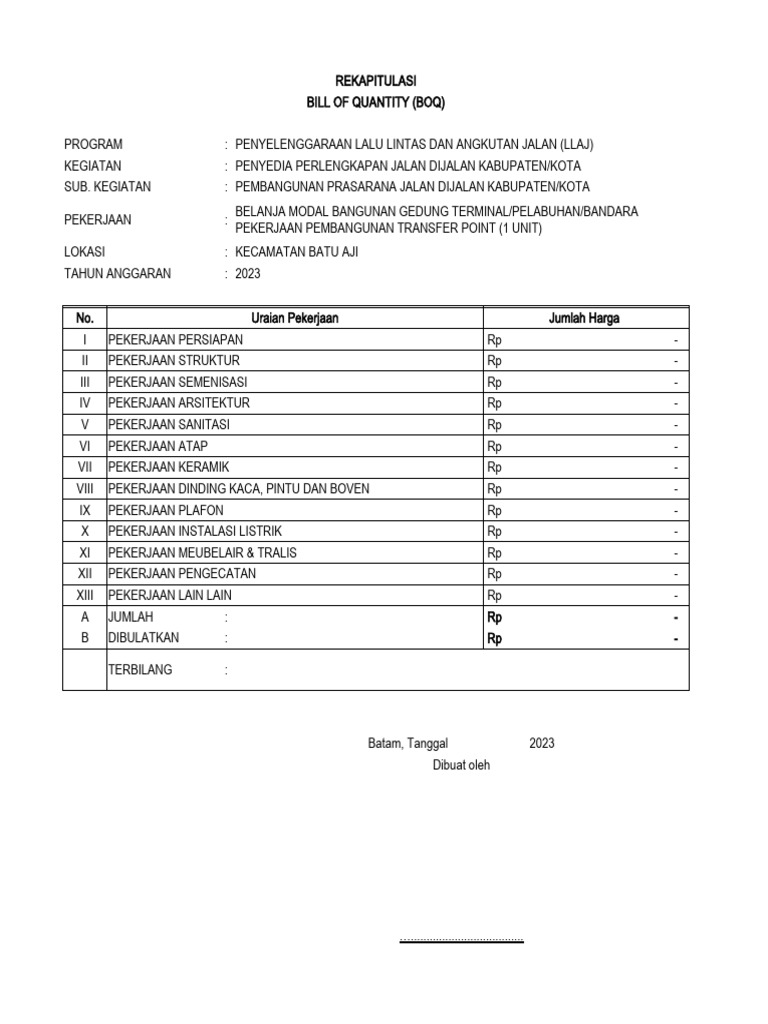 Boq Fisik Transfer Point 1 | PDF