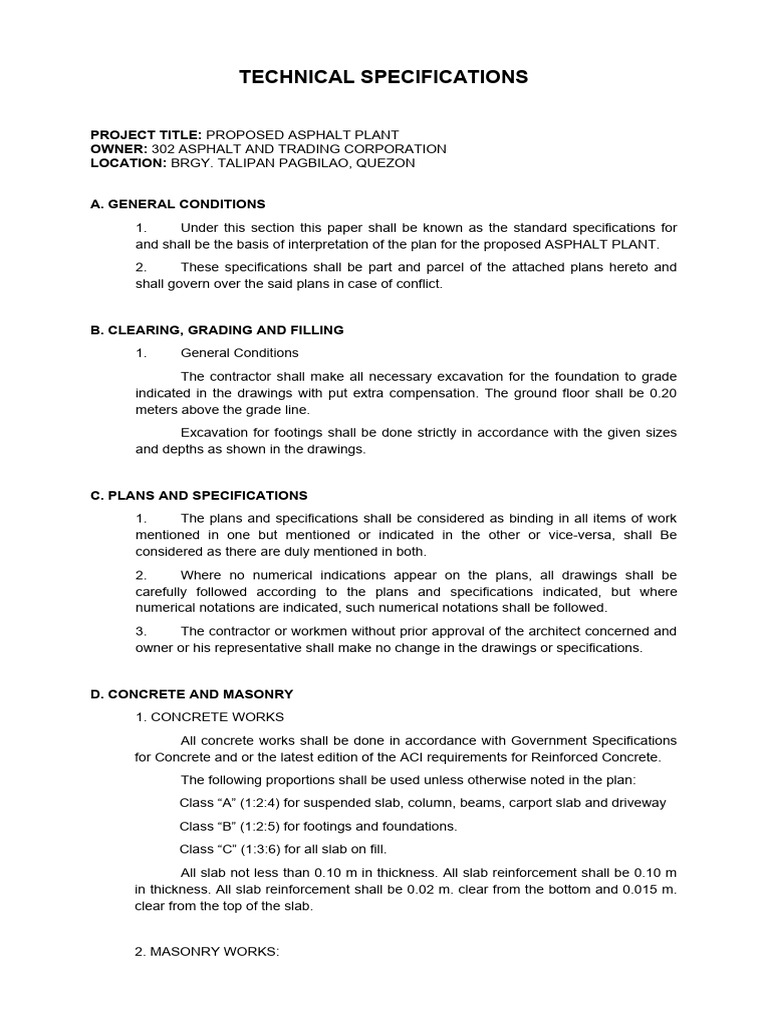 Asphalt Plant Technical Specifications | PDF | Concrete | Welding