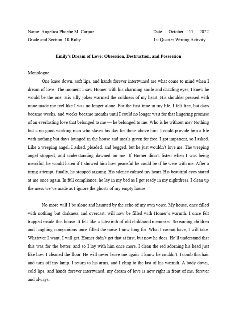 A Rose For Emily Monologue | PDF