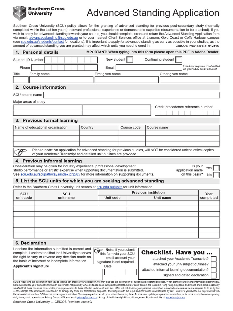SCU Advanced-Standing-Application | PDF | Privacy | Cloud Computing