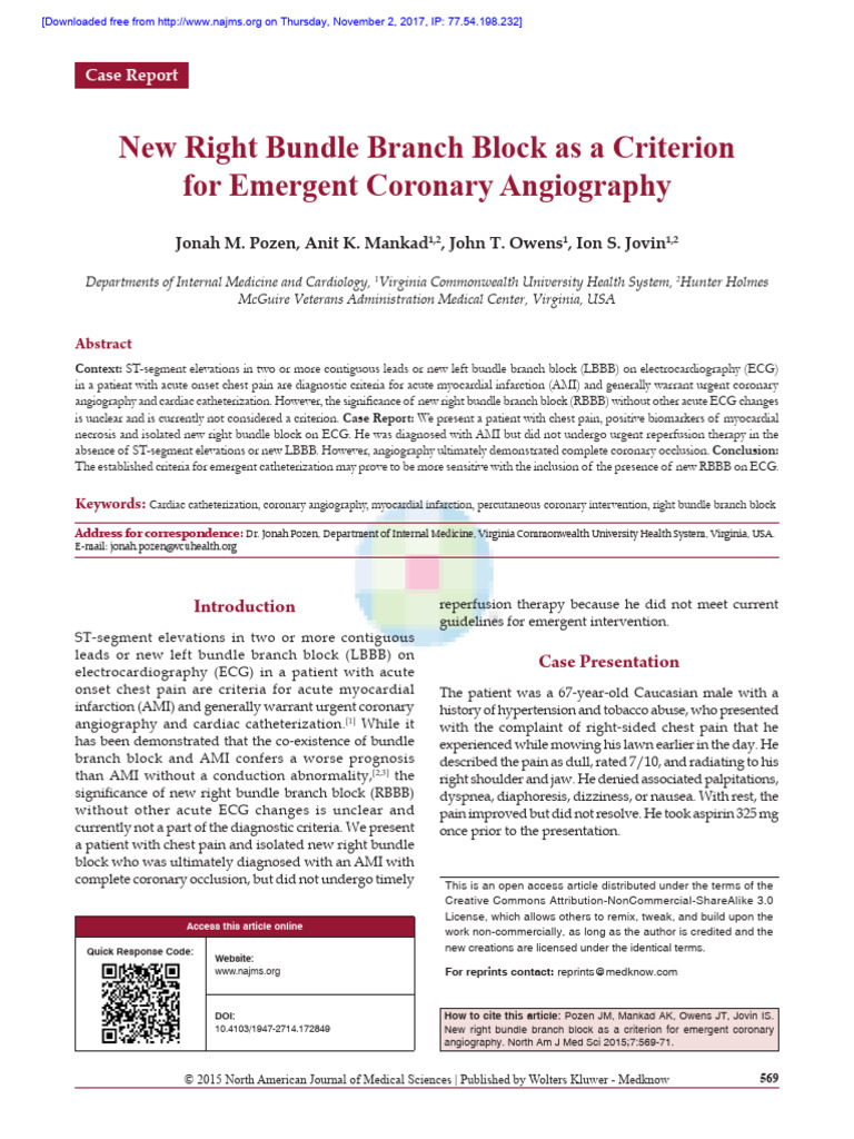 New Right Bundle Branch Block As A Criterion | PDF | Myocardial ...