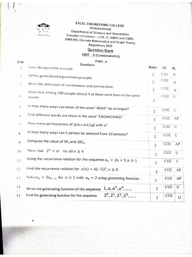 DM Unit 2 Question Bank | PDF