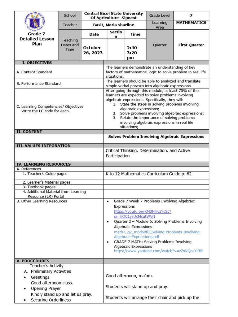 DLP Format | PDF | Mathematics | Learning