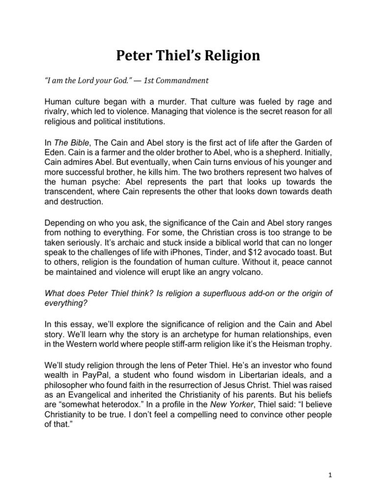 Peter Thiel's Religion - David Perrell | PDF | Profit (Economics ...