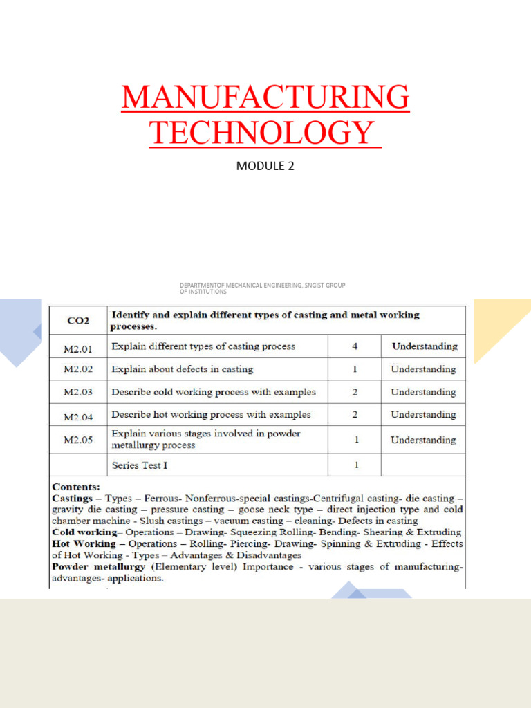 MT Module 2 | PDF | Extrusion | Casting