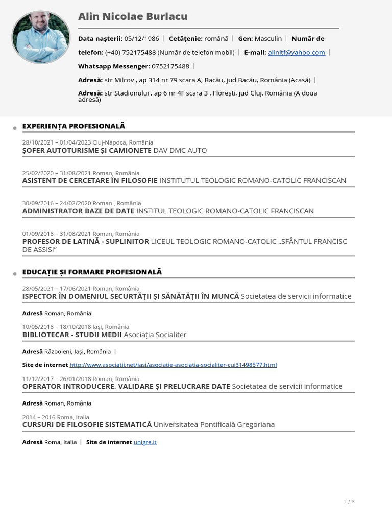 CV - Alin Nicolae Burlacu | PDF