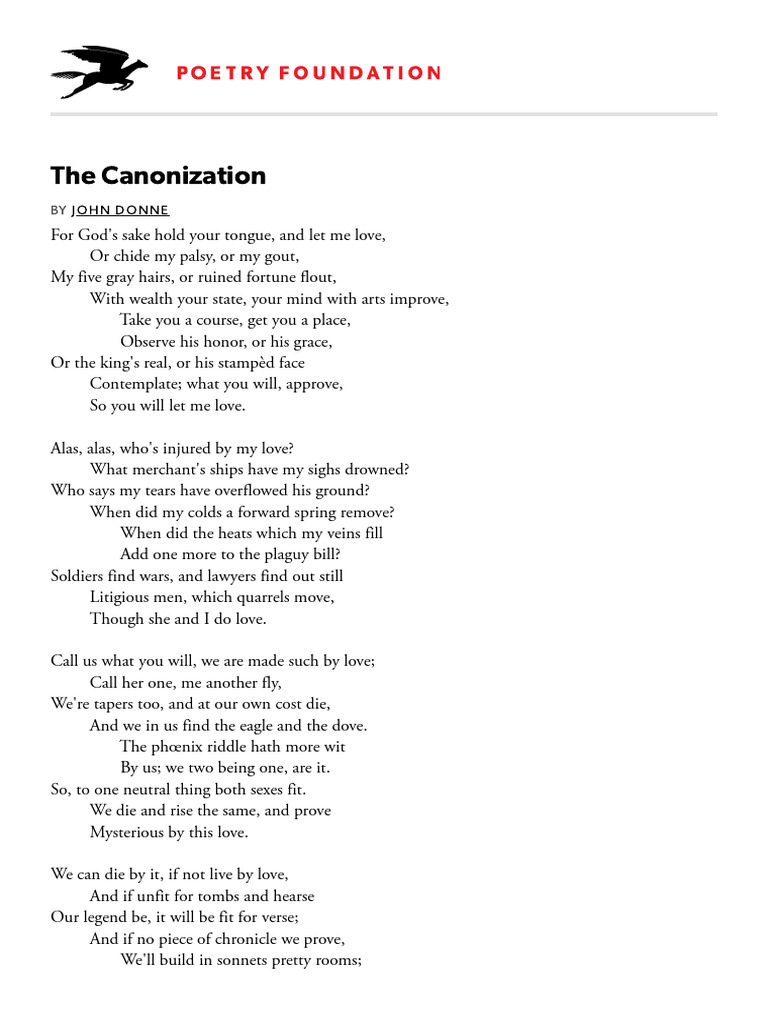 The Canonization by John Donne - Poetry Foundation | PDF | Poetry ...