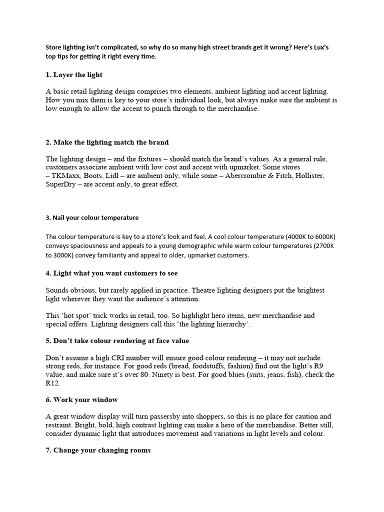 Store Lighting Guide | PDF | Lighting