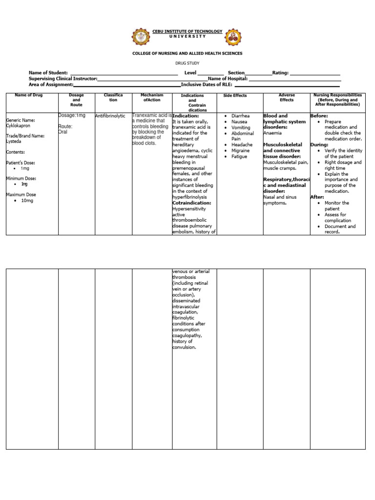 Drug Study Tranexamic Acid | PDF | Science & Mathematics