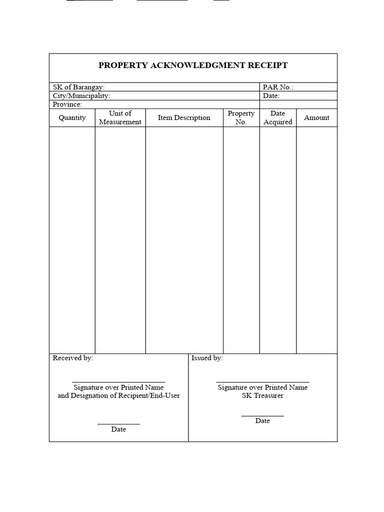 Property Acknowledgment Receipt | PDF
