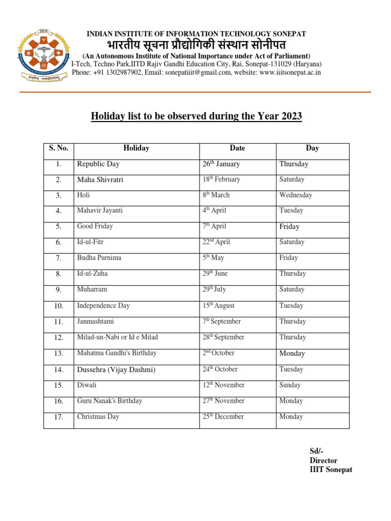Holidays List 2023 | PDF