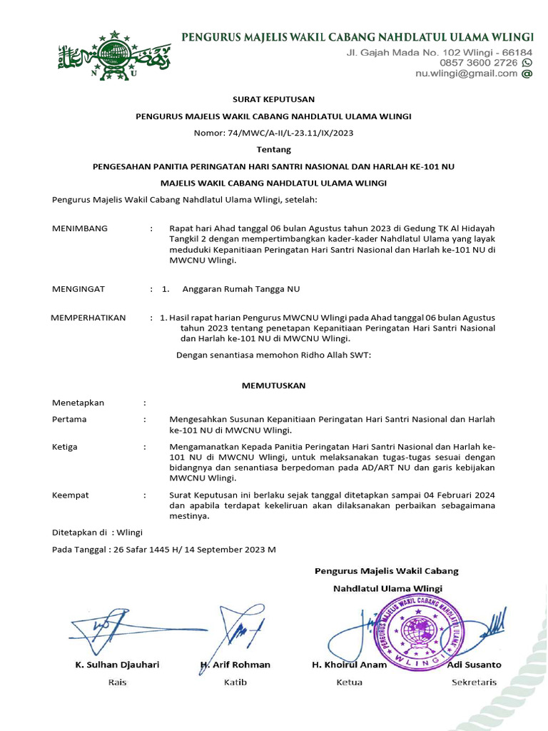 SK PANITIA HARLAH 101 NU Share-2 | PDF