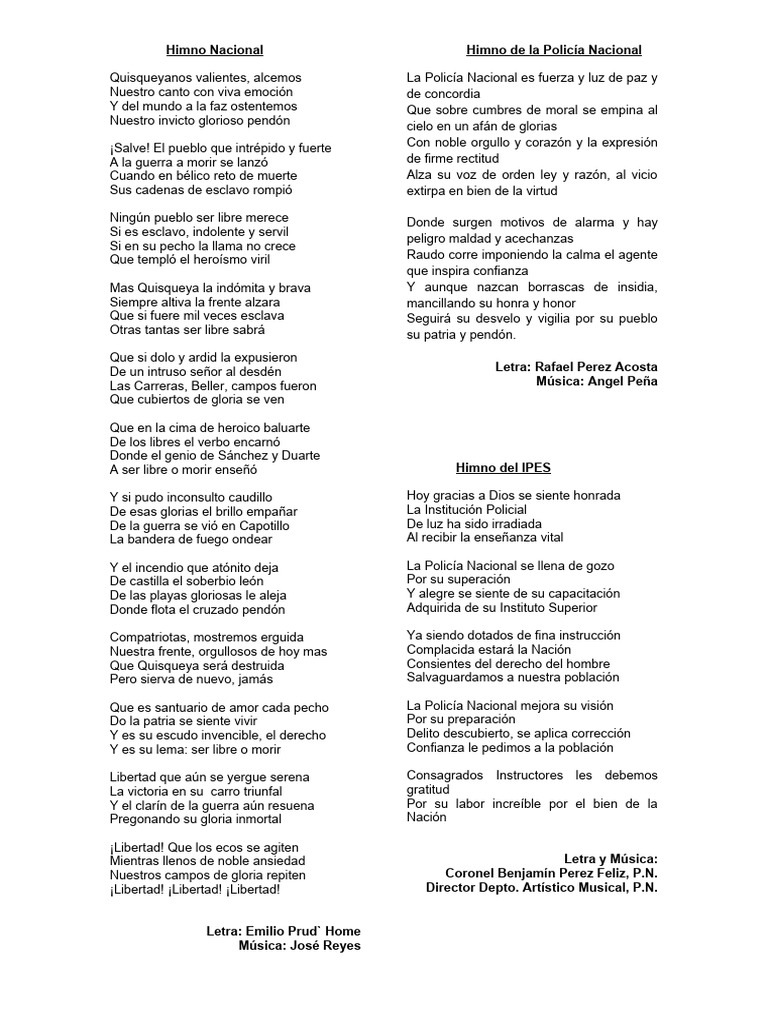 Himnos Nacional, PN y Del IPES | PDF