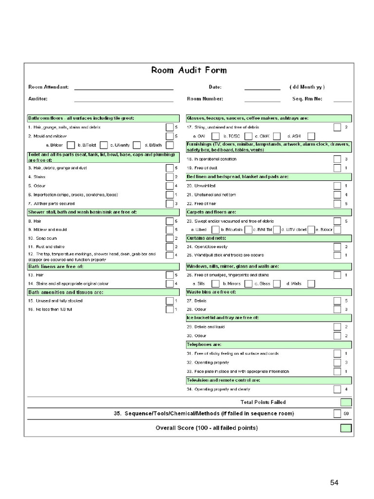 Room Audit Form | PDF