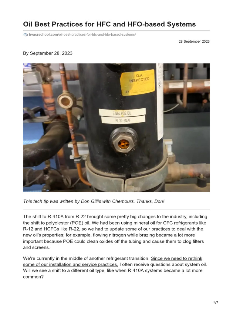 Oil Best Practices For HFC and HFO-based Systems | PDF