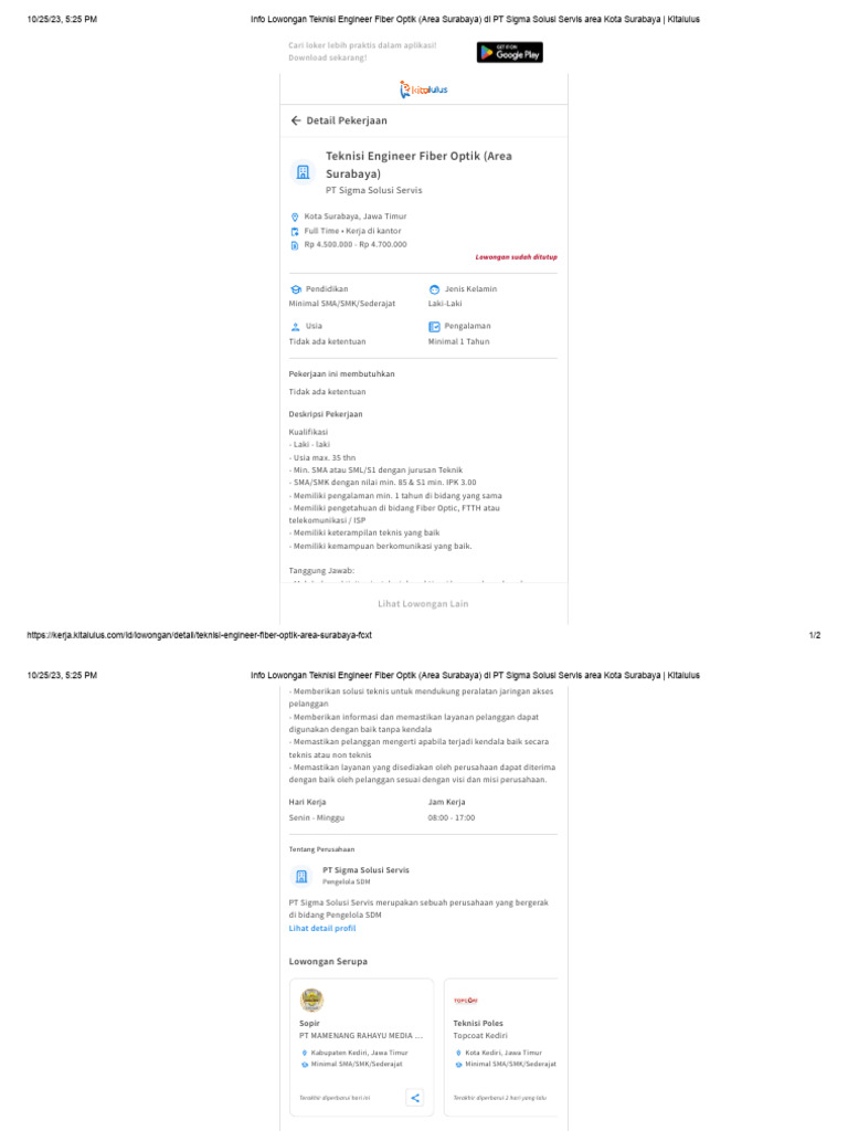 Info Lowongan Teknisi Engineer Fiber Optik | PDF Info Lowongan Teknisi Engineer Fiber Optik | PDF