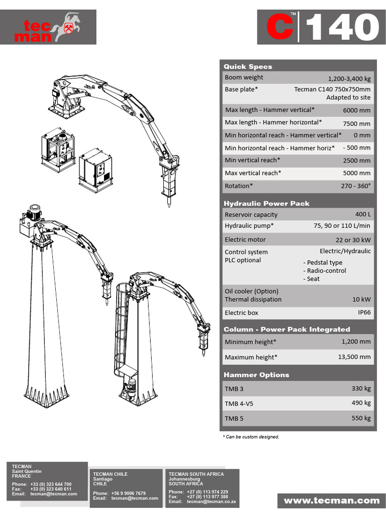 TECMAN C140 Quick Spec EN V190305 Print | PDF | Mechanical Engineering | Equipment