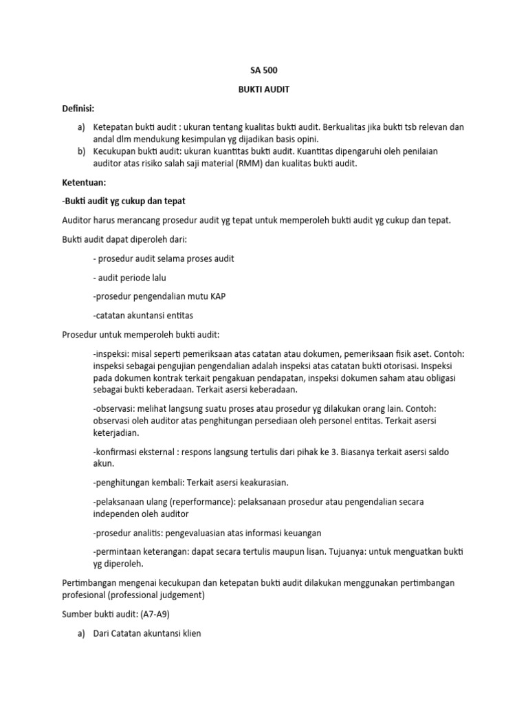 Ringkasan SA 500 (Audit Assurance) | PDF