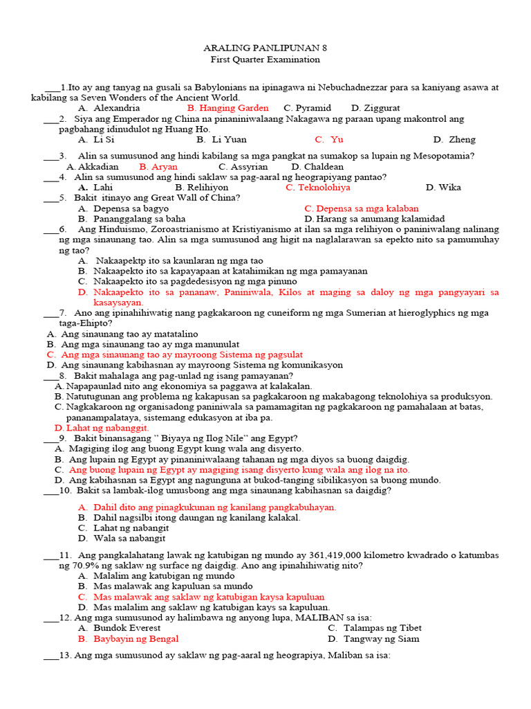 G8 1st Quarter Examination Reviewer 064501 1 | PDF