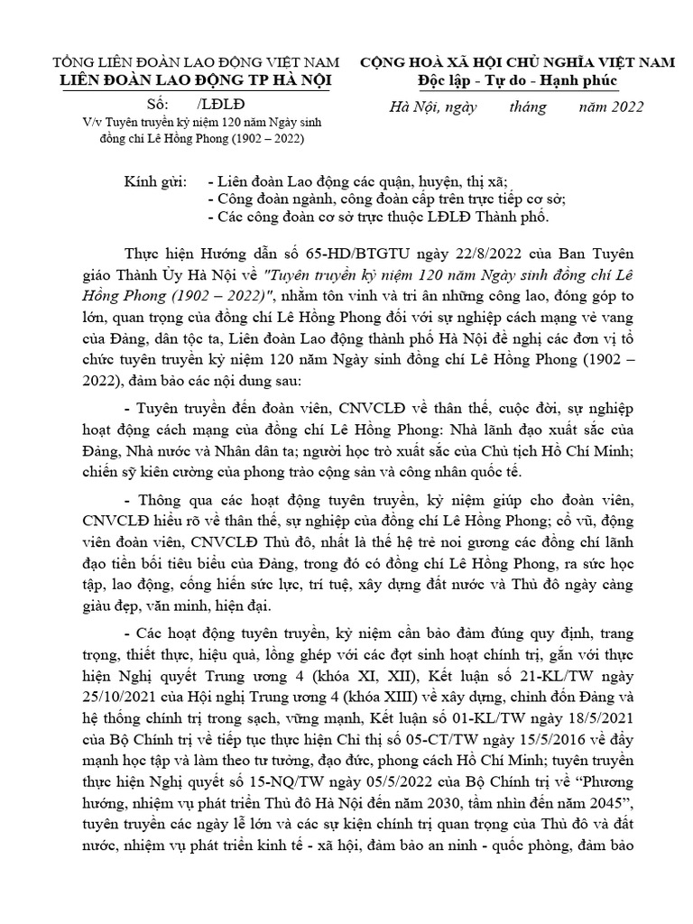 CV 319-LĐLĐ Vv tuyên truyền 75 năm ngày TBLS | PDF