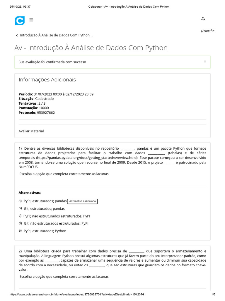 Colaborar - Av - Introdução À Análise de Dados Com Python | PDF
