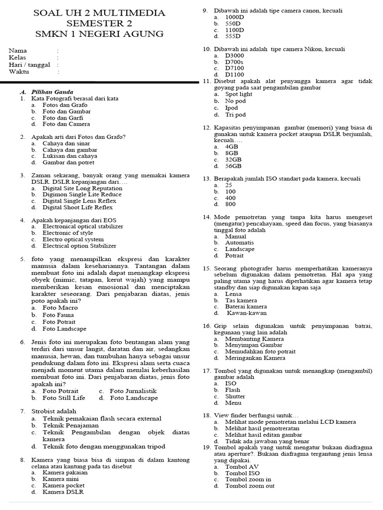 Soal Ujian Photografi Fix | PDF