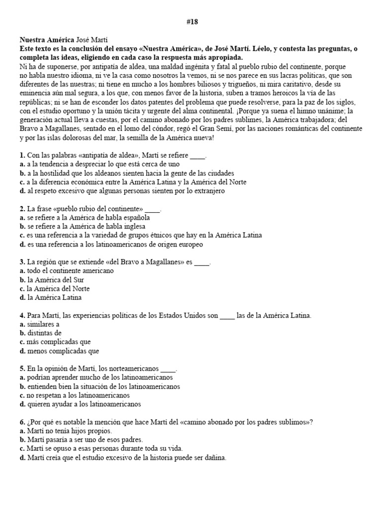 Análisis de "Nuestra América" de José Martí | PDF