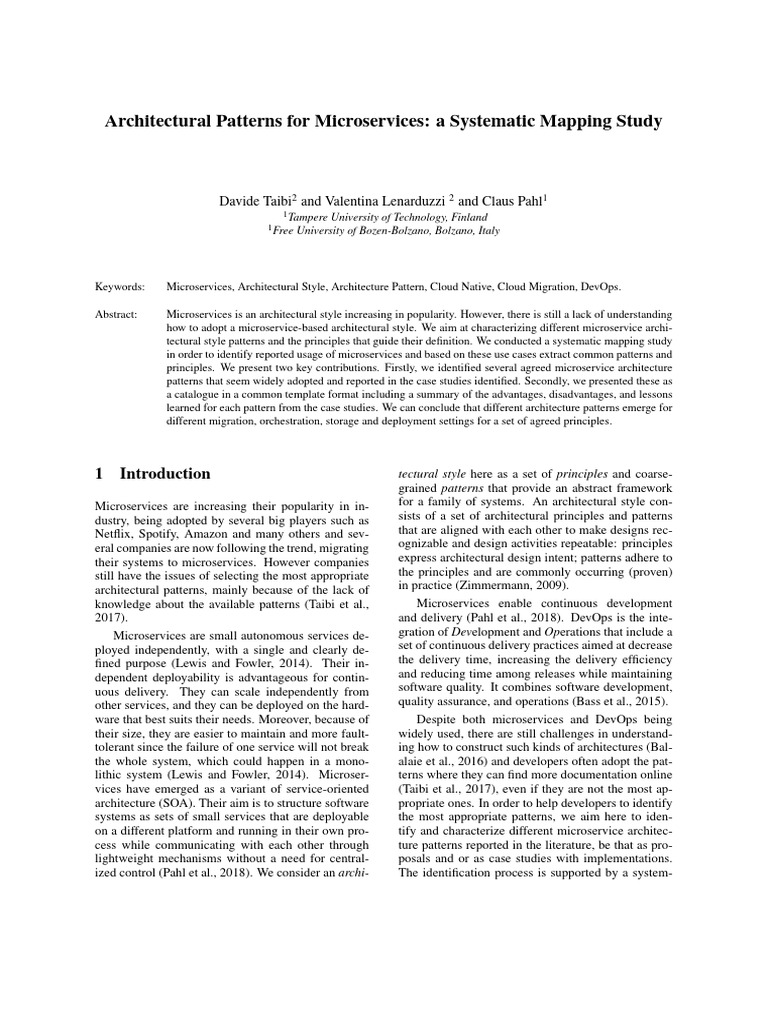 Architectural Patterns For Microservices | PDF | Databases | Service Oriented Architecture