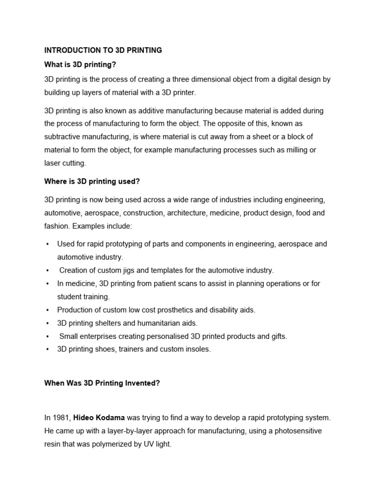 Introduction to 3D Printing Basics | PDF