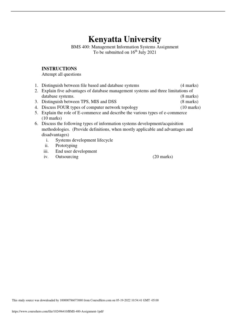 BMS 400 Assignment 1 PDF | PDF