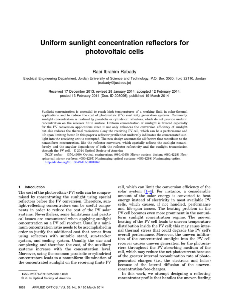 Ref 11 Uniform Sunlight Concentration Reflectors For Photovoltaic Cells ...