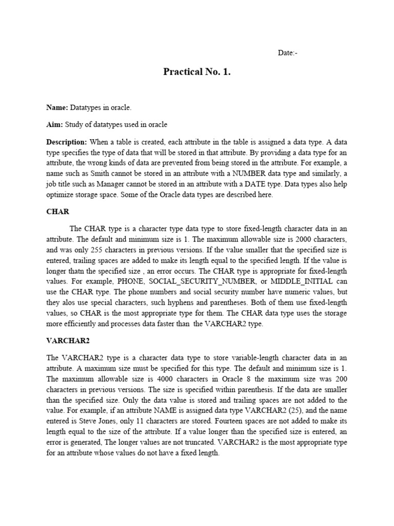 Datatypes in Oracle | Download Free PDF | String (Computer Science) | Data Type