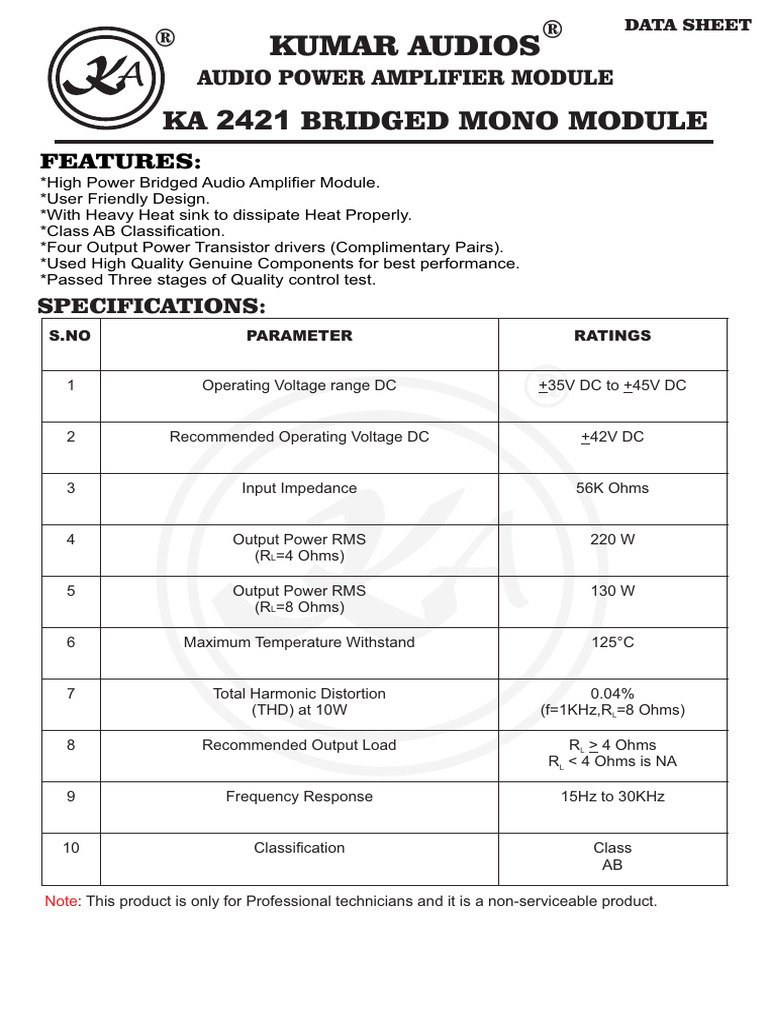 Ka Data Sheet 2421 Mono N | PDF