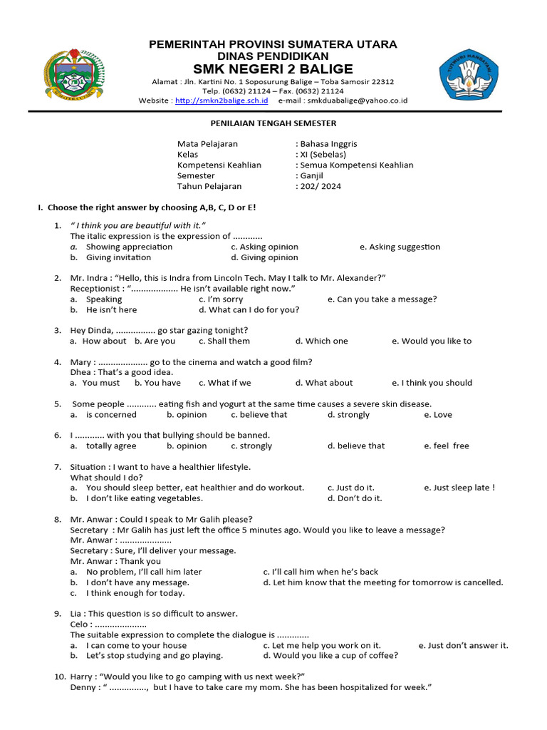 Uts B.ing 11 Sem Ganjil 2023 | PDF