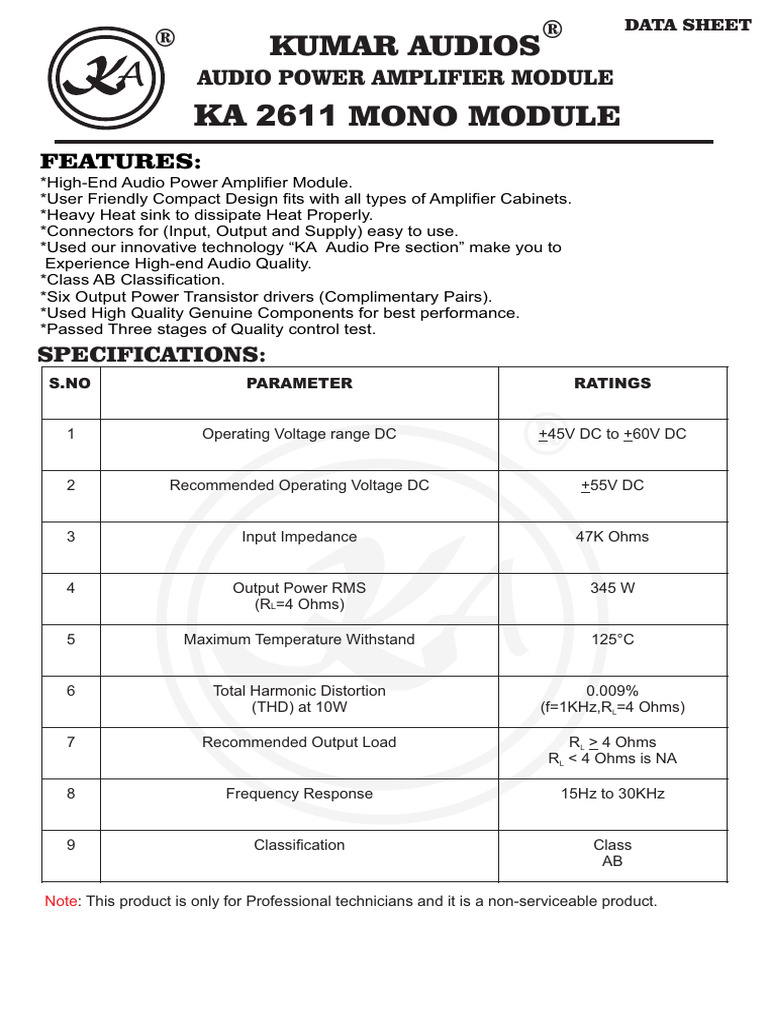 Ka Data Sheet 2611 Mono N | PDF