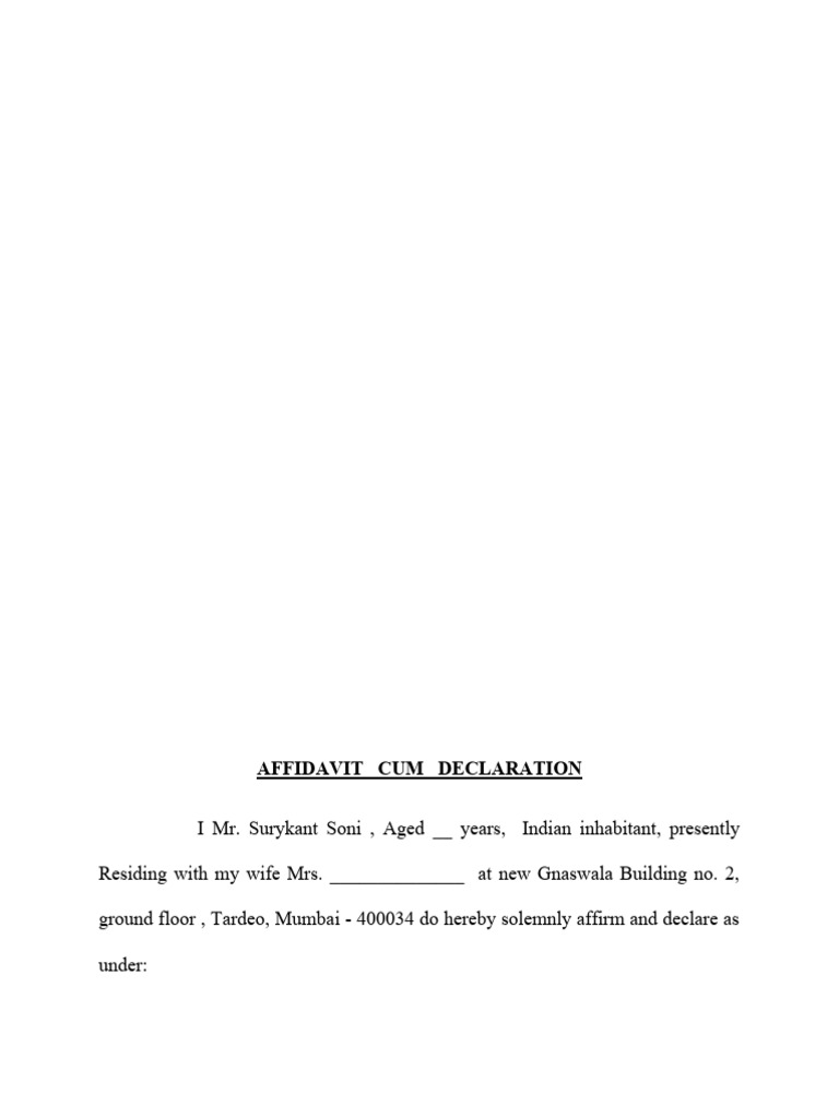 AFFIDAVIT Cum Declaration Soni | PDF