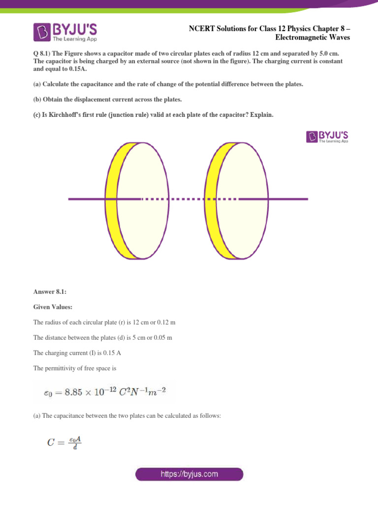 NCERT Solutions For Class 12 Physics Chapter 8 Electromagnetic Waves ...