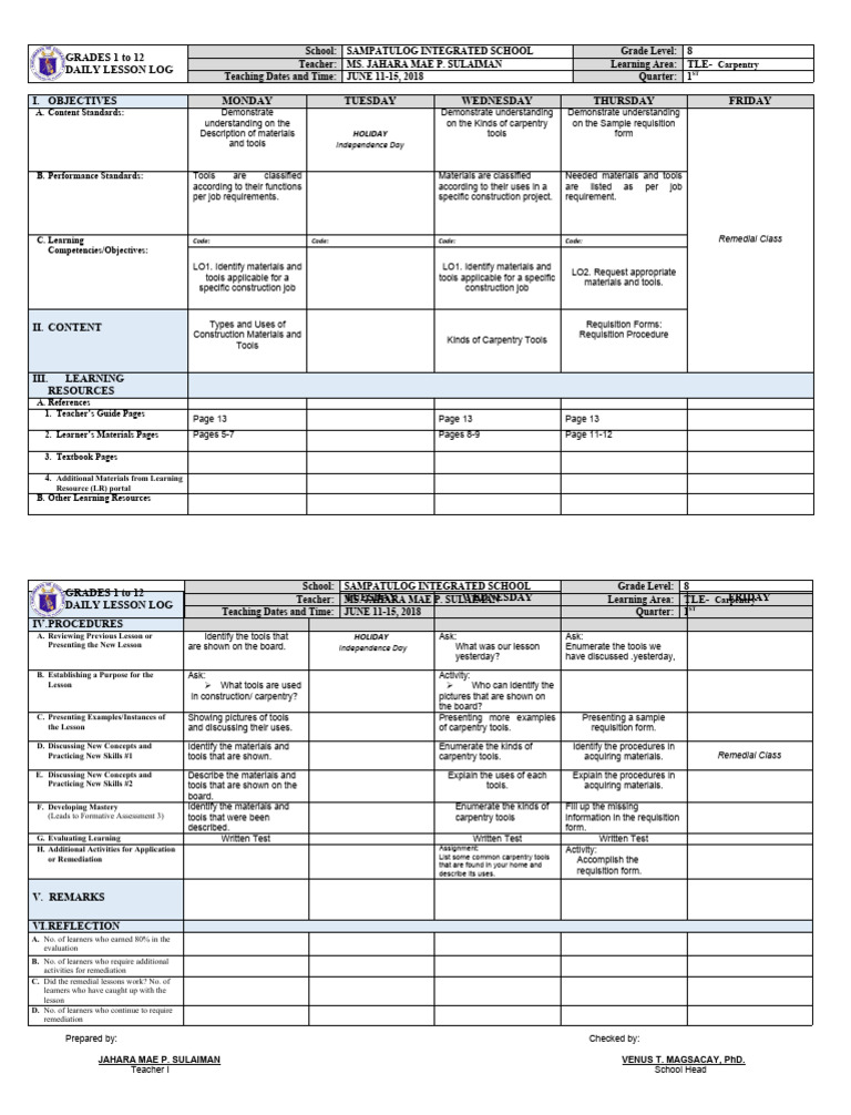 Tle 8 Carpentry | PDF | Learning | Pedagogy